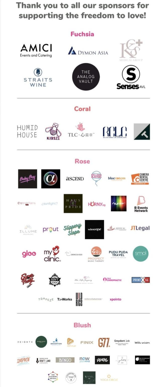 Thank you to our 105 Pink Dot 16 sponsors! | Pink Dot SG